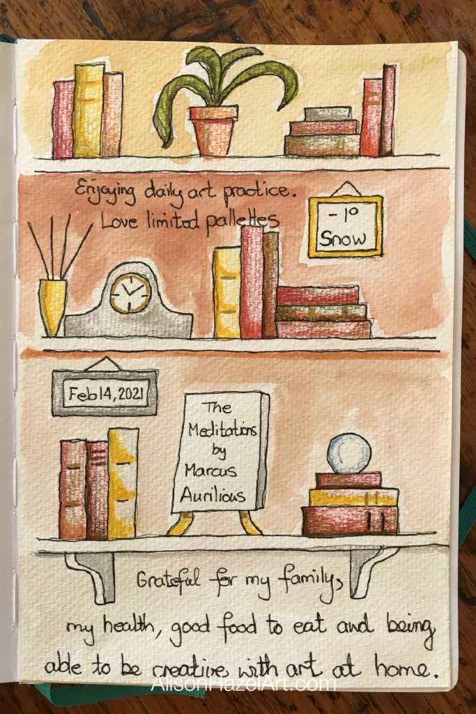 "Bookshelf" Sketch Journaling Page - Alison Hazel Art