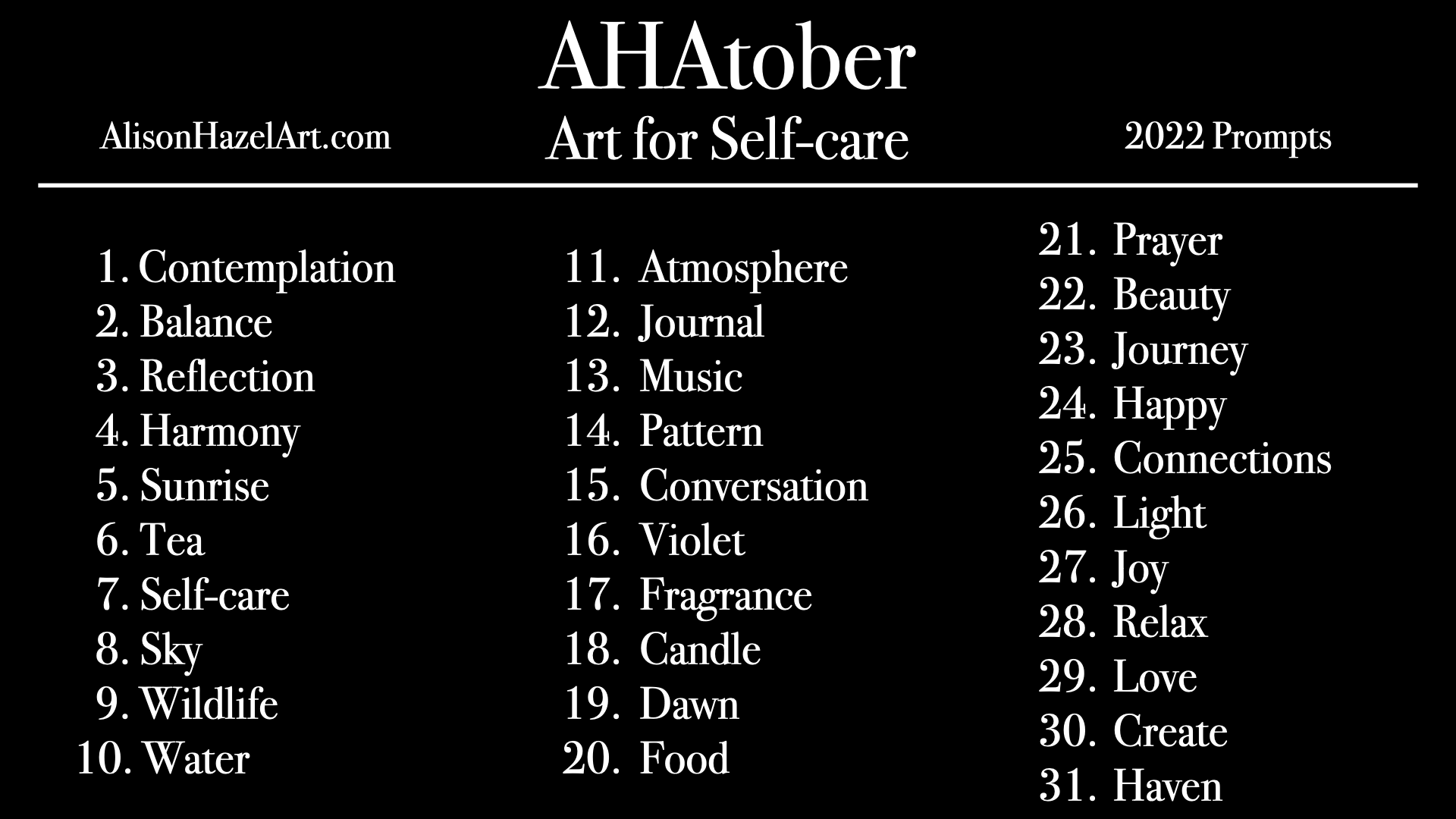 AHAtober - Inktober for Self-care - Alison Hazel Art